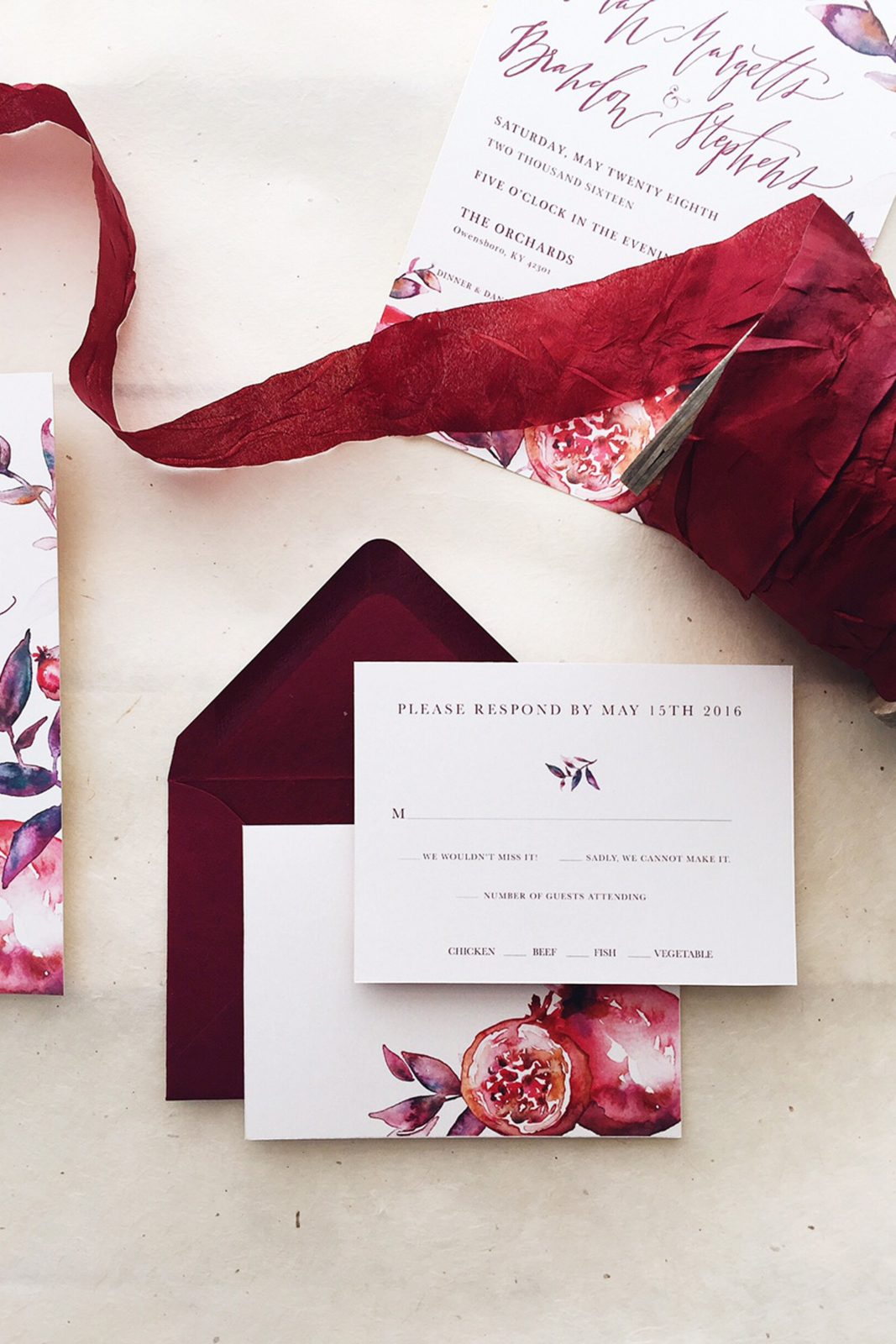 Pomegranate Orchards - Invitation Design - Foil & Ink